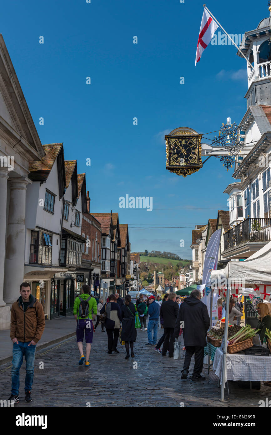 The regular monthly Farmers' Market on the cobbled Guildford High ...
