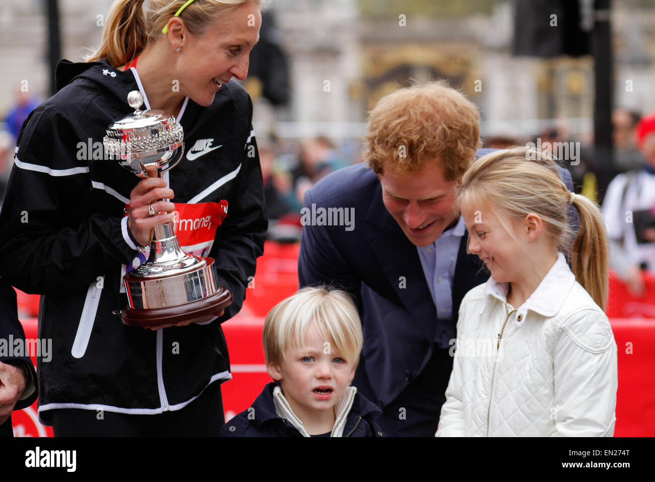 London, UK. 26th April 2015. Prince Harry has a chat with Paula ...