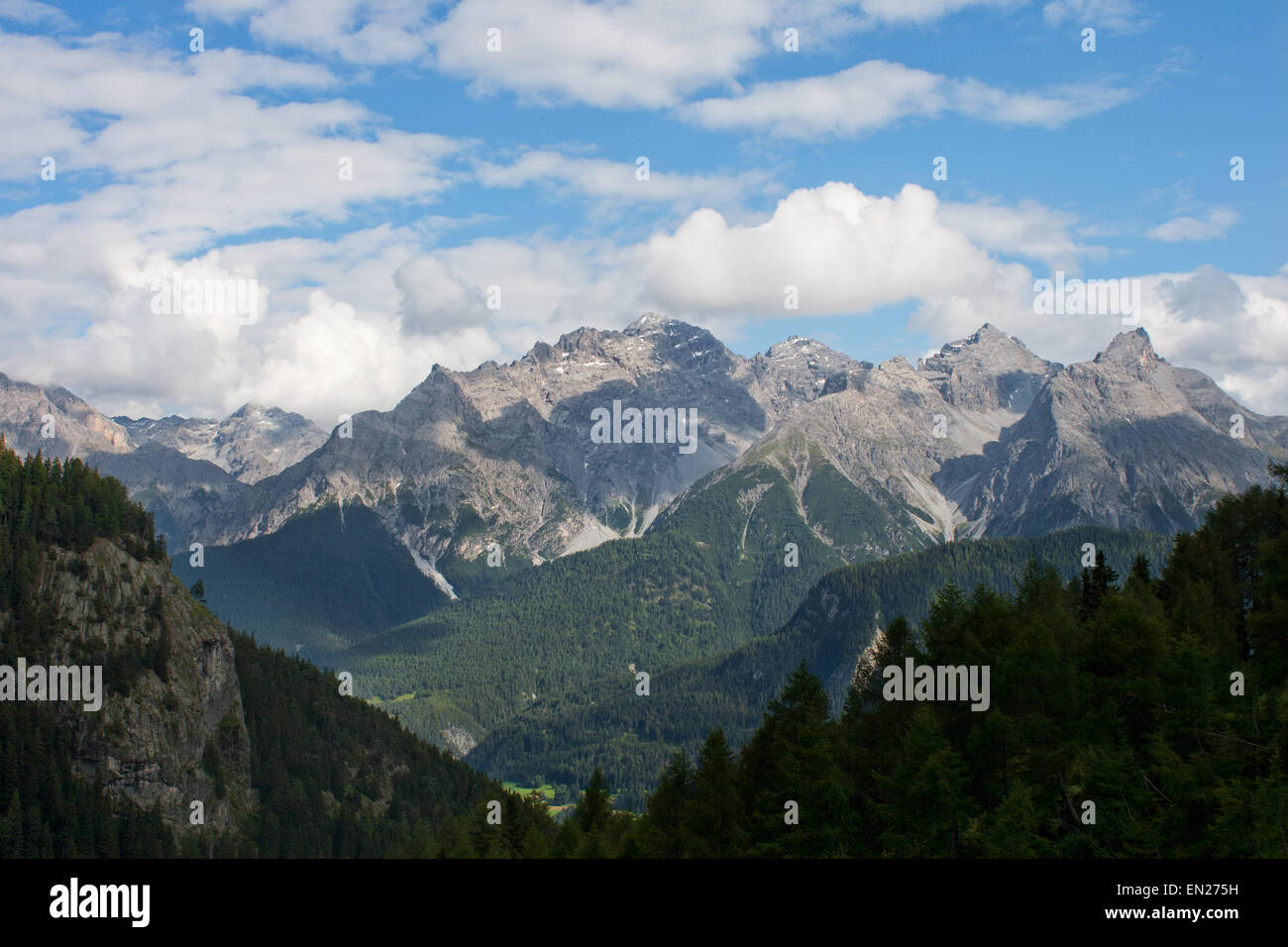 Lischana group mountain peak Switzerland Engadin Alps Scuol Stock Photo ...
