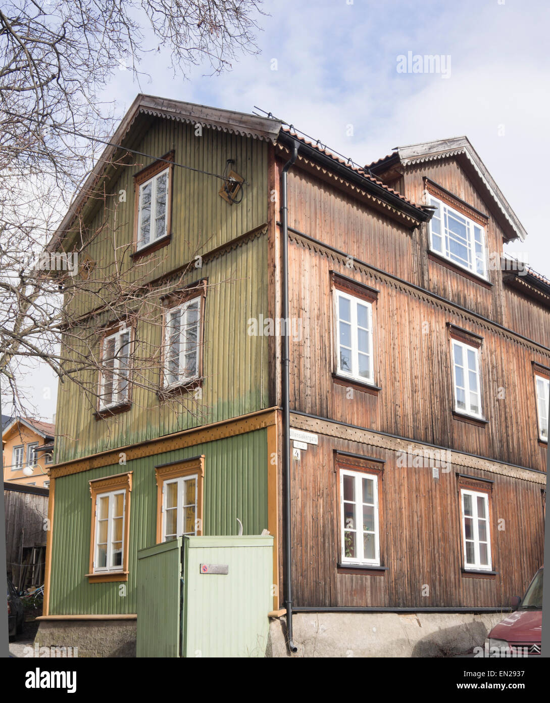 Large old wooden paneled house in the Kampen district of Oslo Norway ...