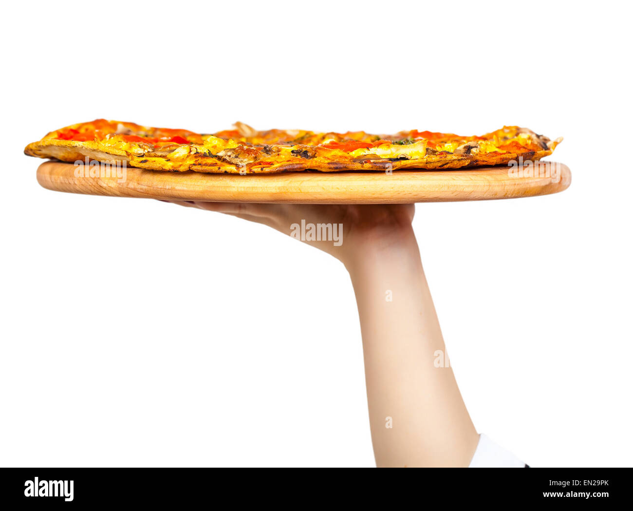 pizza in hand isolated on white background Stock Photo - Alamy