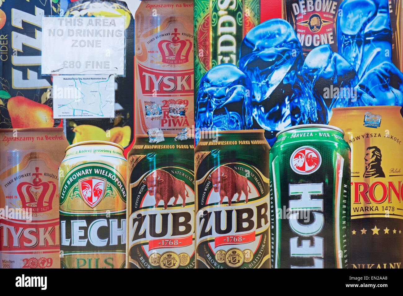 Sign for no drinking zone on beer advert, England UK Stock Photo - Alamy