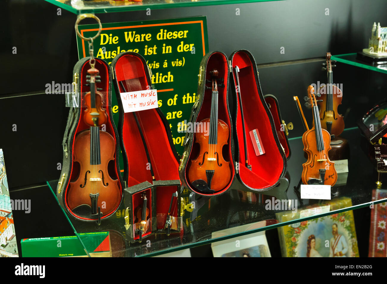 A selection of model violins on display for sale in Vienna, Austria ...
