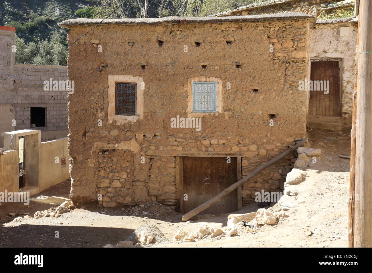 A typical Berber house in the village of Sidi Hassain in the High Atlas ...