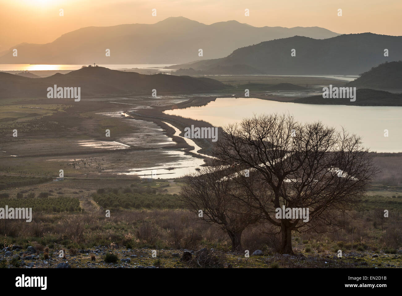 Looking across the Vrina plain wetlands at Butrint National Park ...