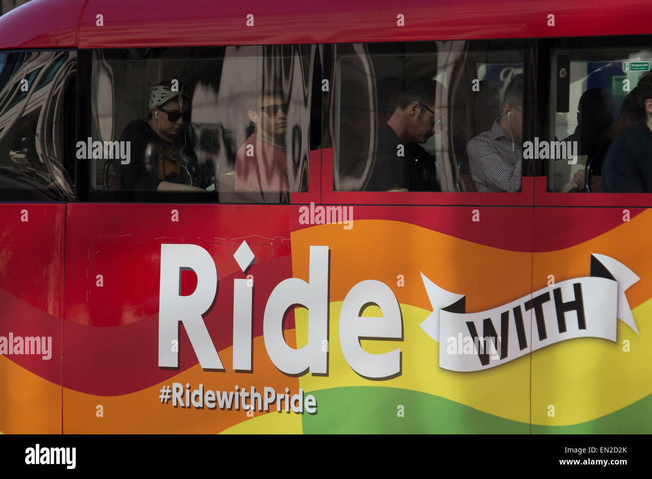 LGBT diversity in London, Ride with pride Routemaster bus with rainbow ...