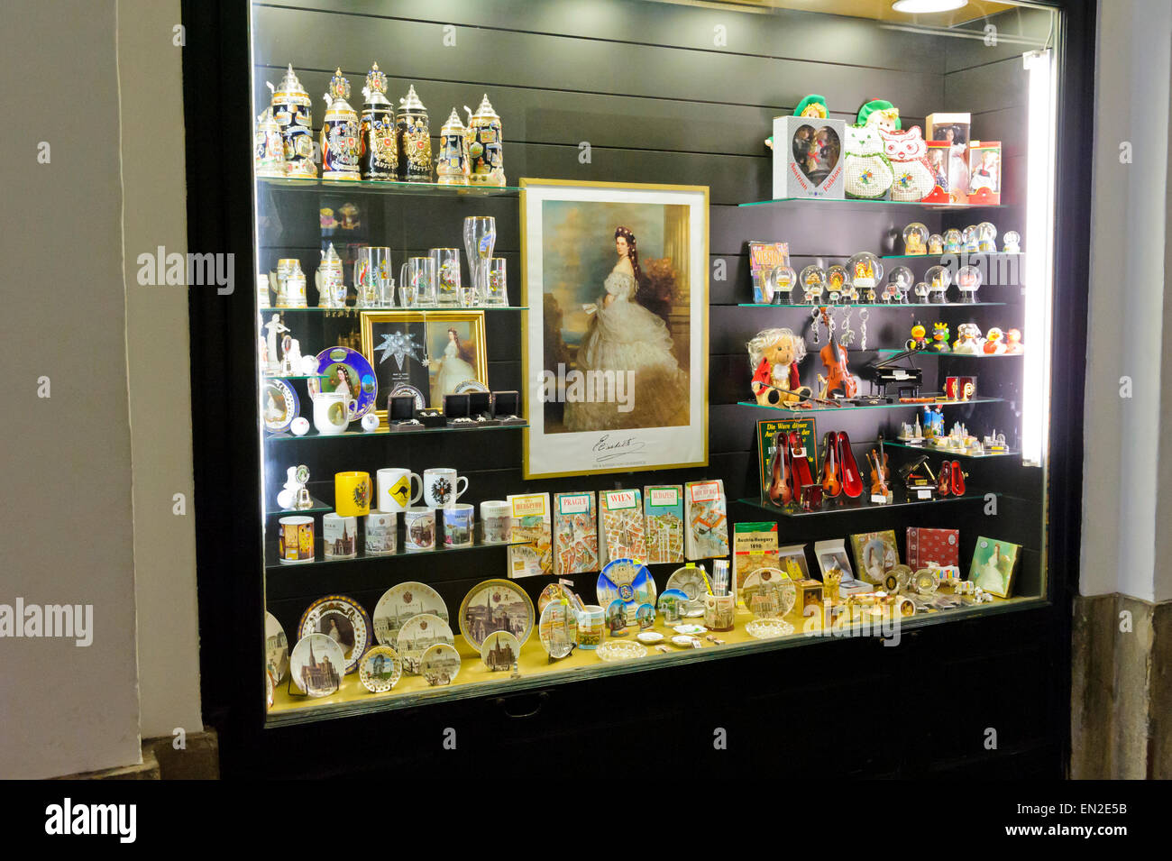 A window display with mementos of Vienna for sale, Vienna, Austria ...