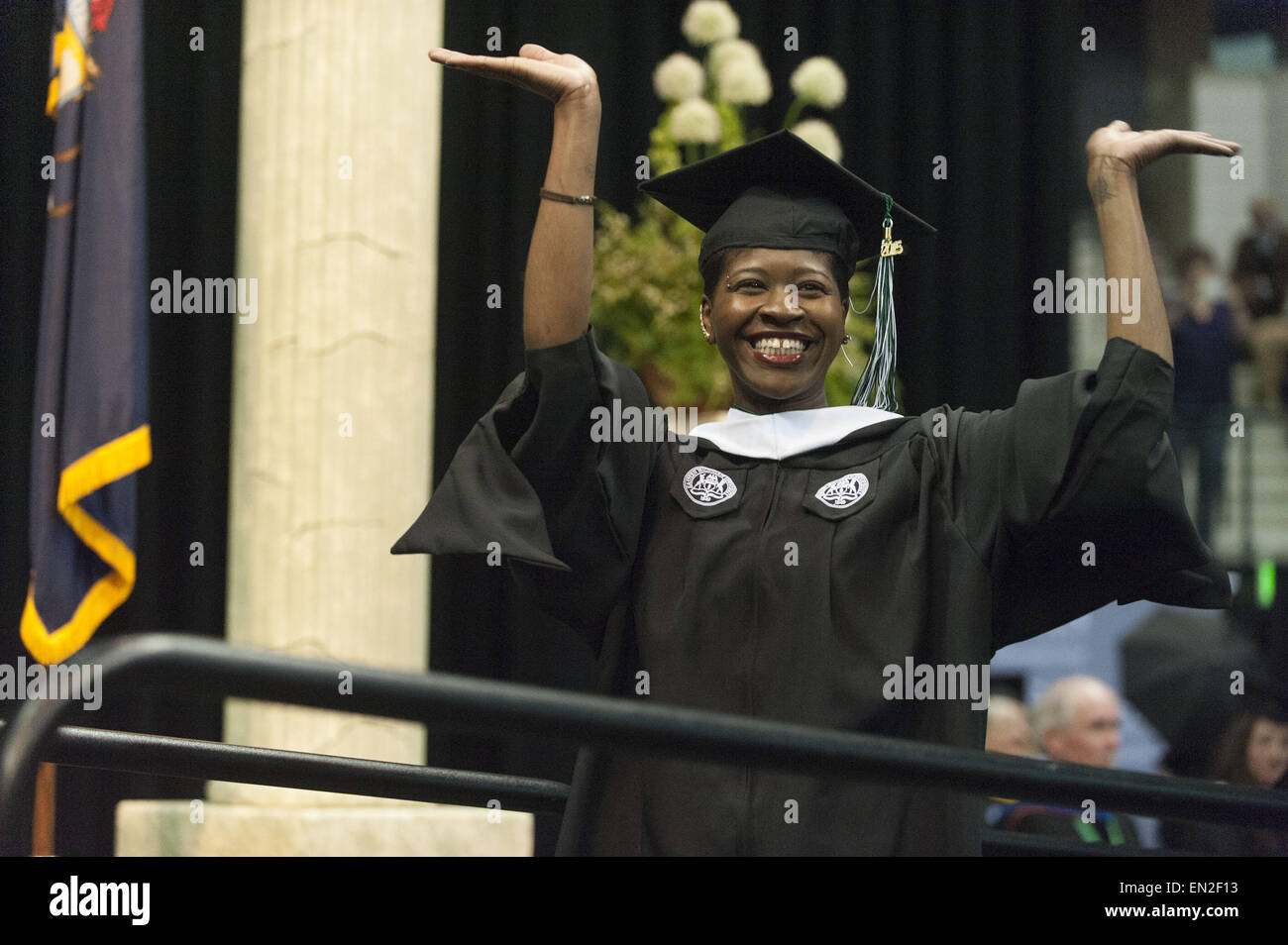 Ypsilanti, MI, USA. 25th Apr, 2015. Cece Sumpter celebrates as she ...