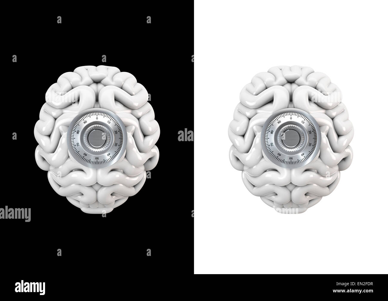 3D render of brain with combination lock Stock Photo - Alamy