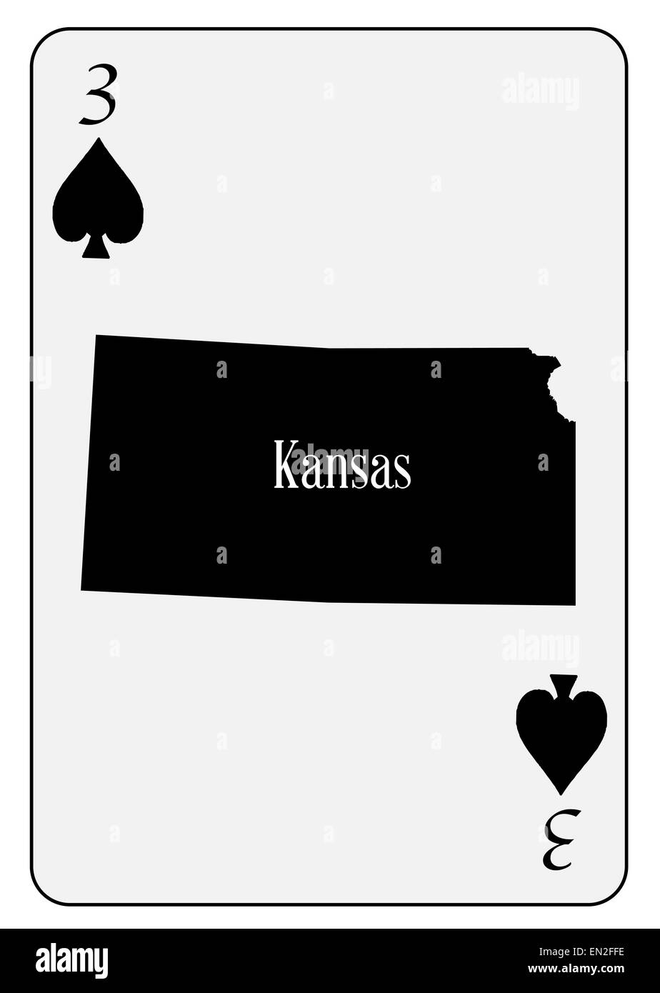 Outline map of the state of Kansas and used as the 3 of Spades motif in ...