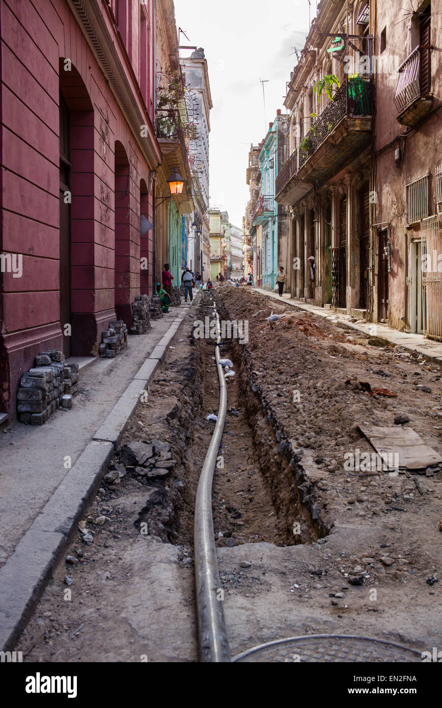 New water pipes being installed in all of old Havana, Cuba, resulting ...