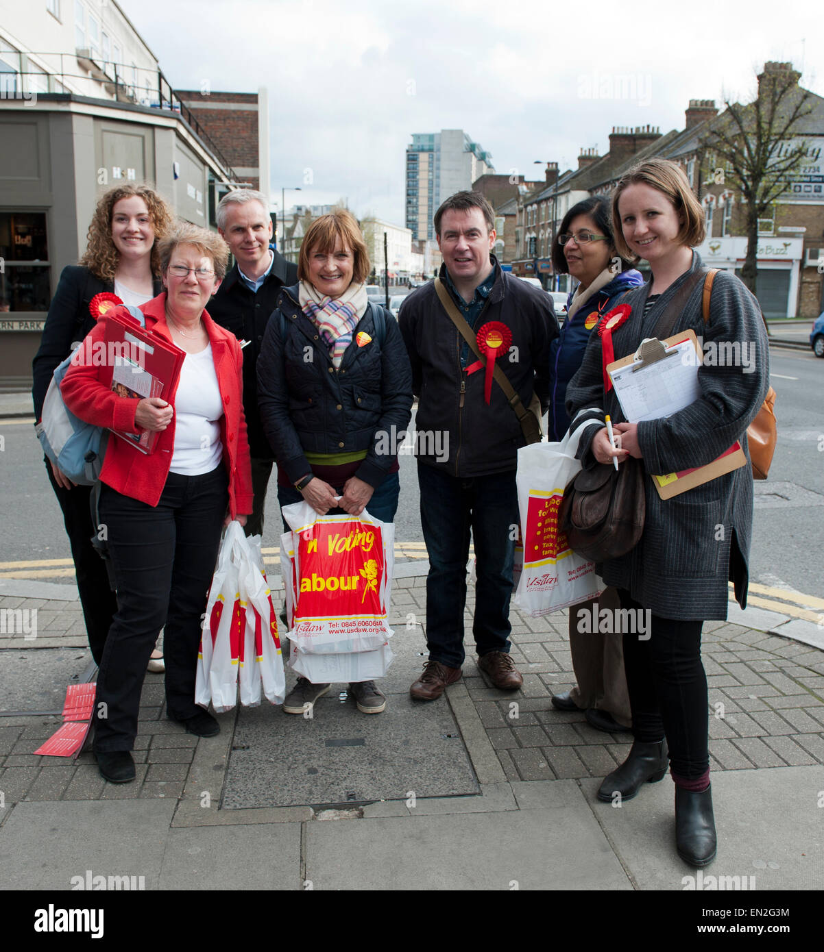 London, UK. 26th Apr, 2015. Tessa Jowell and Tom Watson canvass for ...