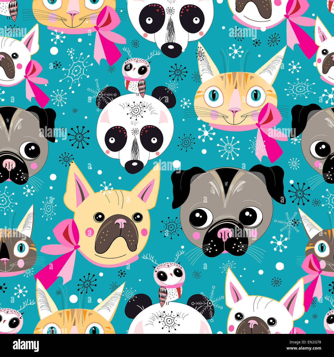 Graphic pattern of animals portraits against a bright background with ...