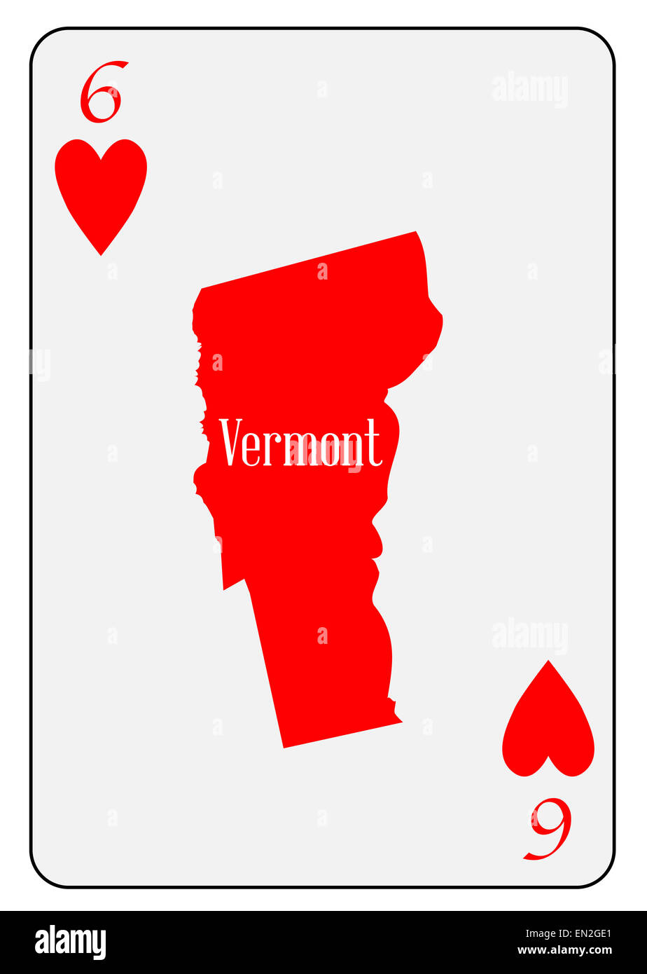 Outline map of Vermont and used as the 6 of Hearts motif in a playing ...