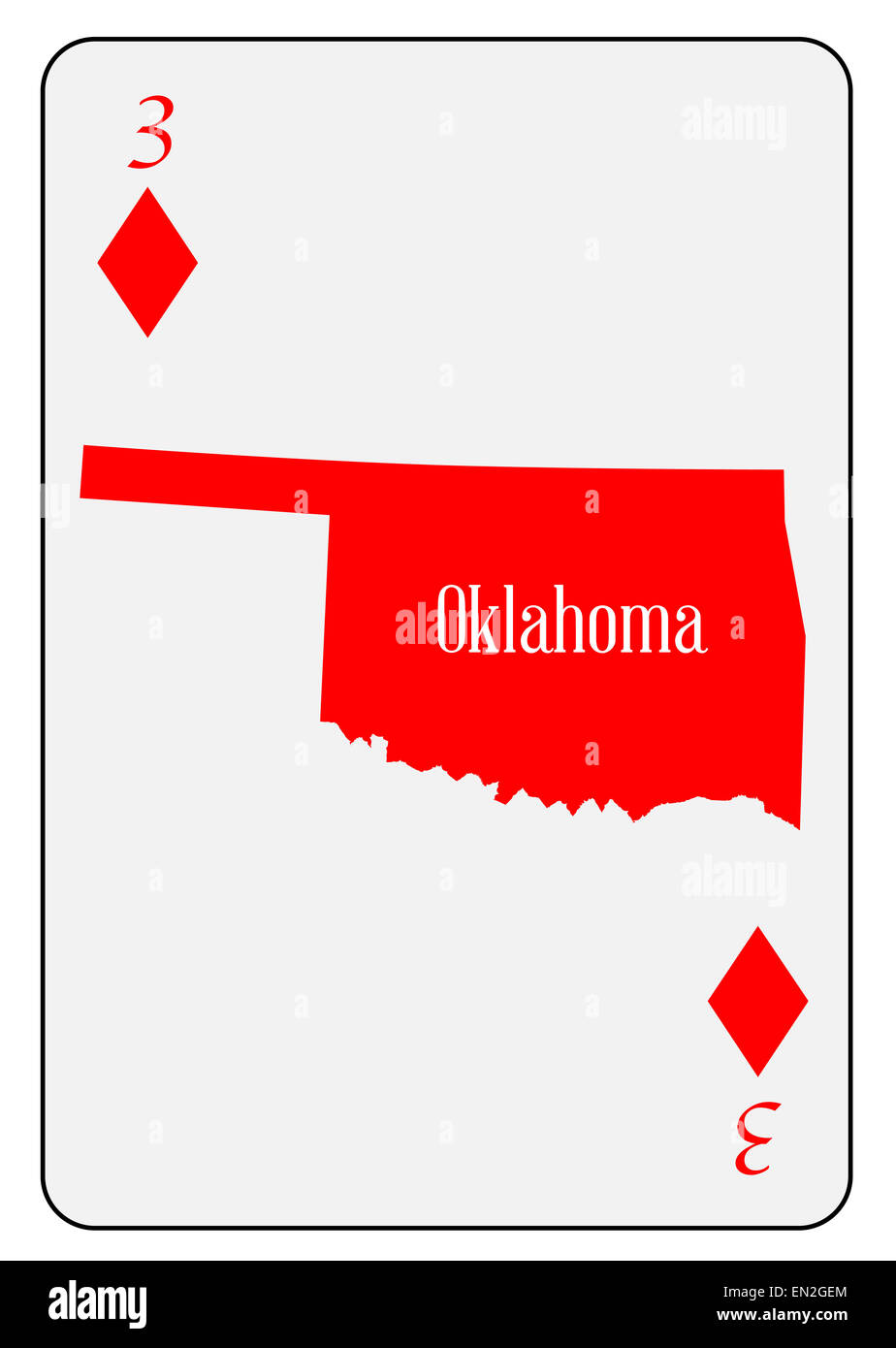 Outline map of Oklahoma and used as the 3 of Diamonds motif in a ...