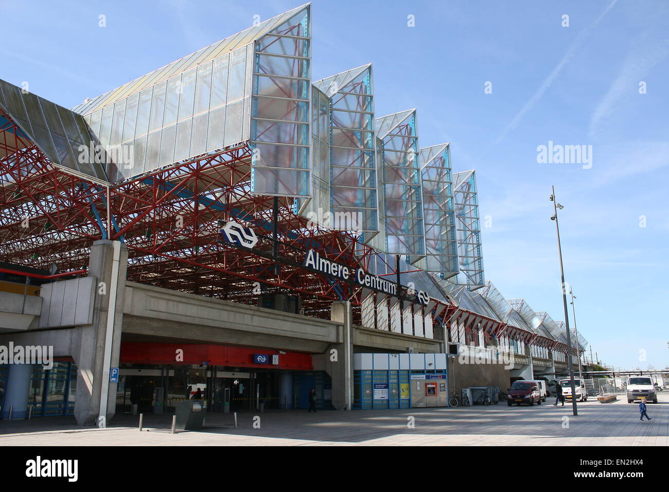 Modern facade of the 1987 Central Railway station of Almere, Flevoland ...