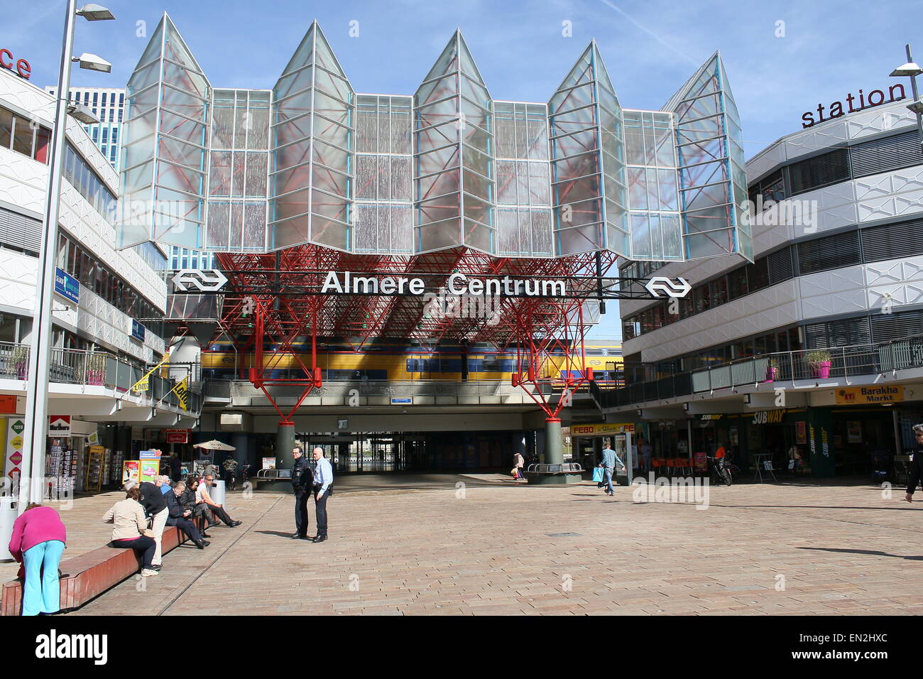 Facade of the Central Railway station of Almere, Flevoland, The ...