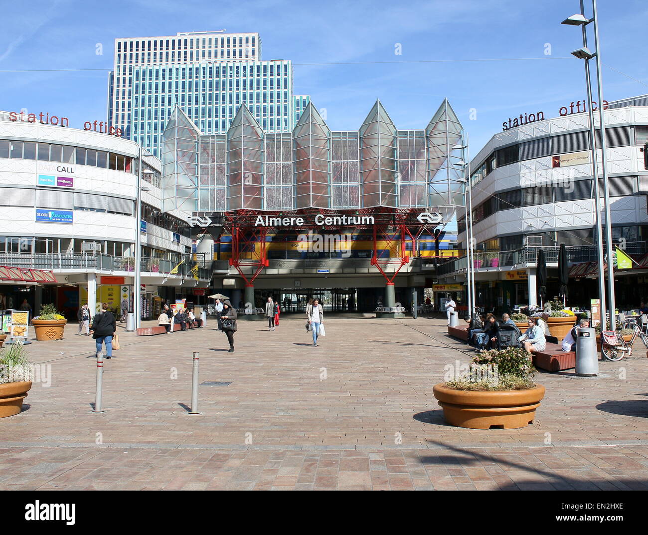 Facade of the Central Railway station of Almere, Flevoland, The ...