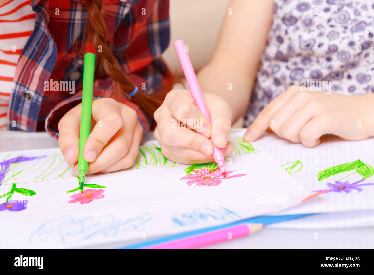 Drawing of children done with markers Stock Photo - Alamy