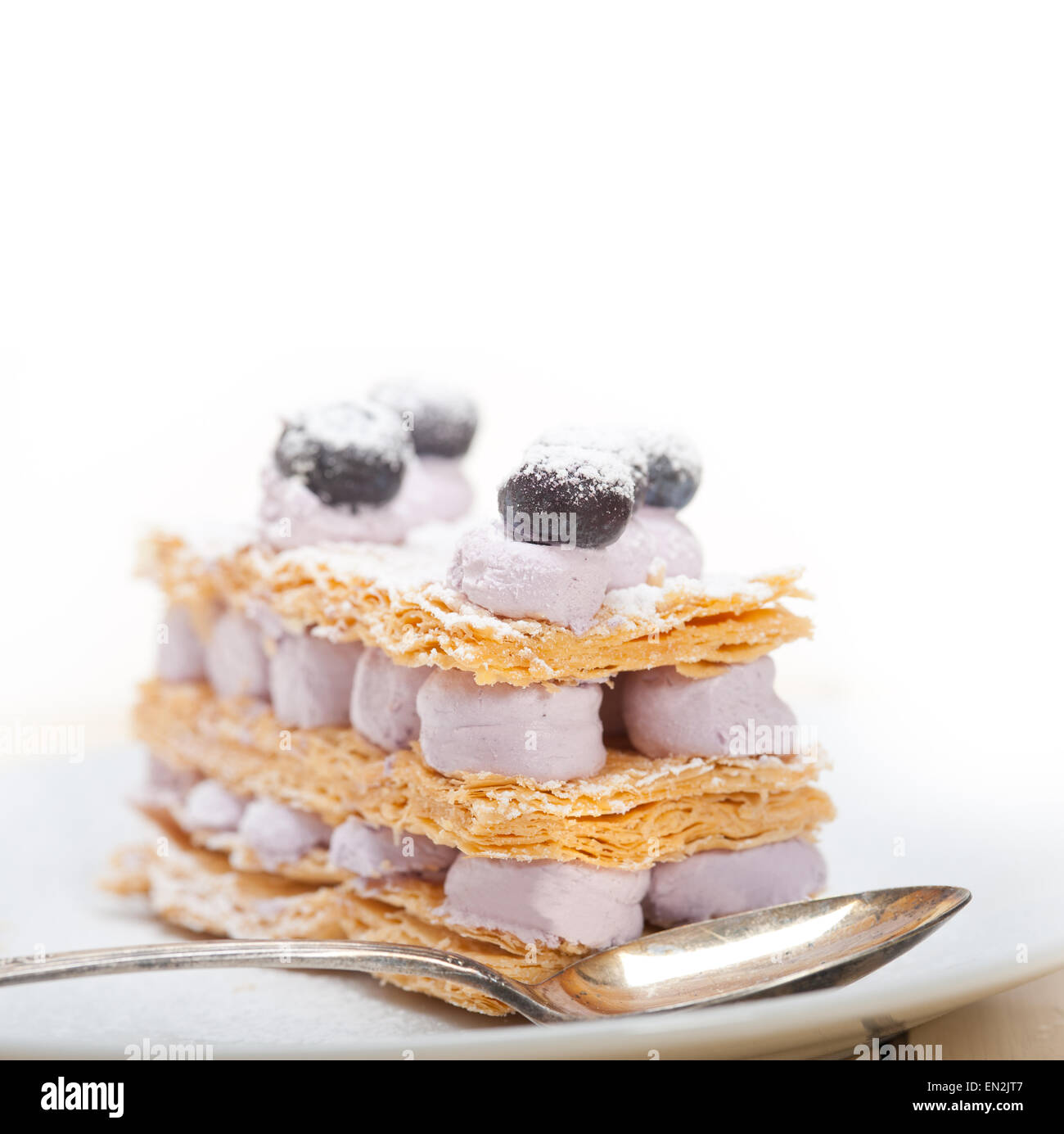 fresh baked napoleon blueberry and cream cake dessert Stock Photo - Alamy