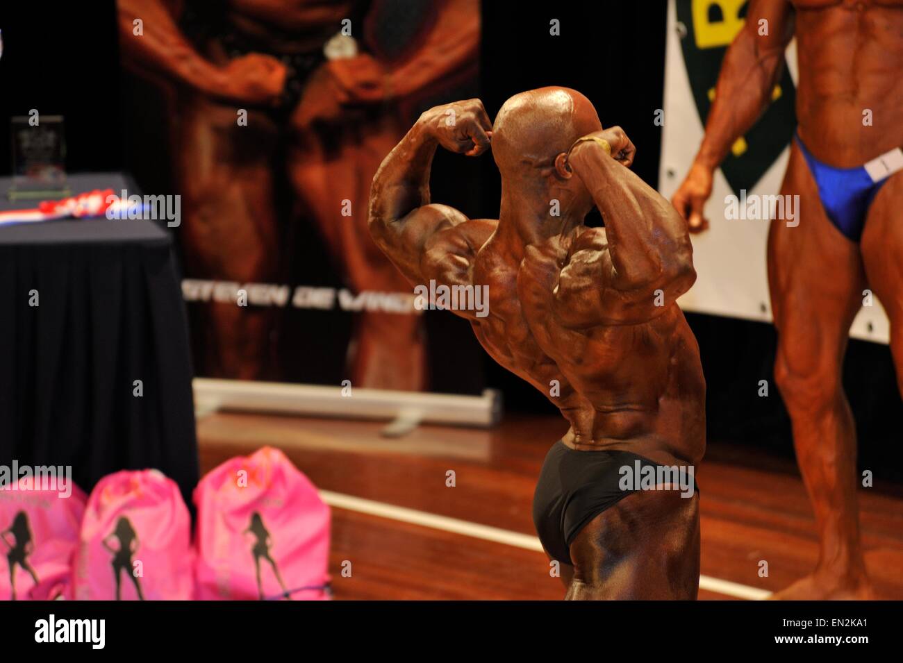 Schiedam, the Netherlands. 26th April, 2015. Male bodybuilders showing ...