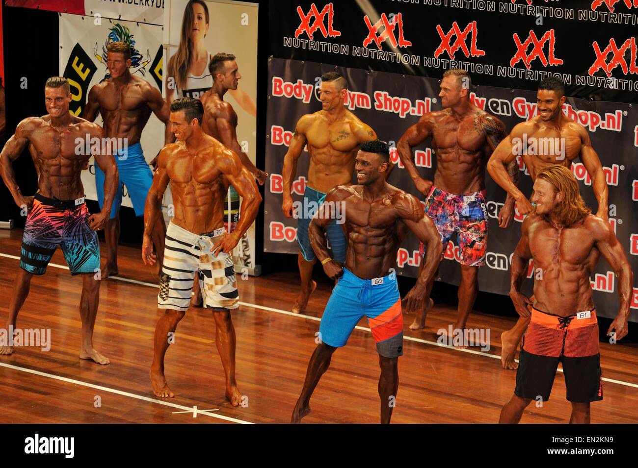 Schiedam, the Netherlands. 26th April, 2015. Male physique contestants ...
