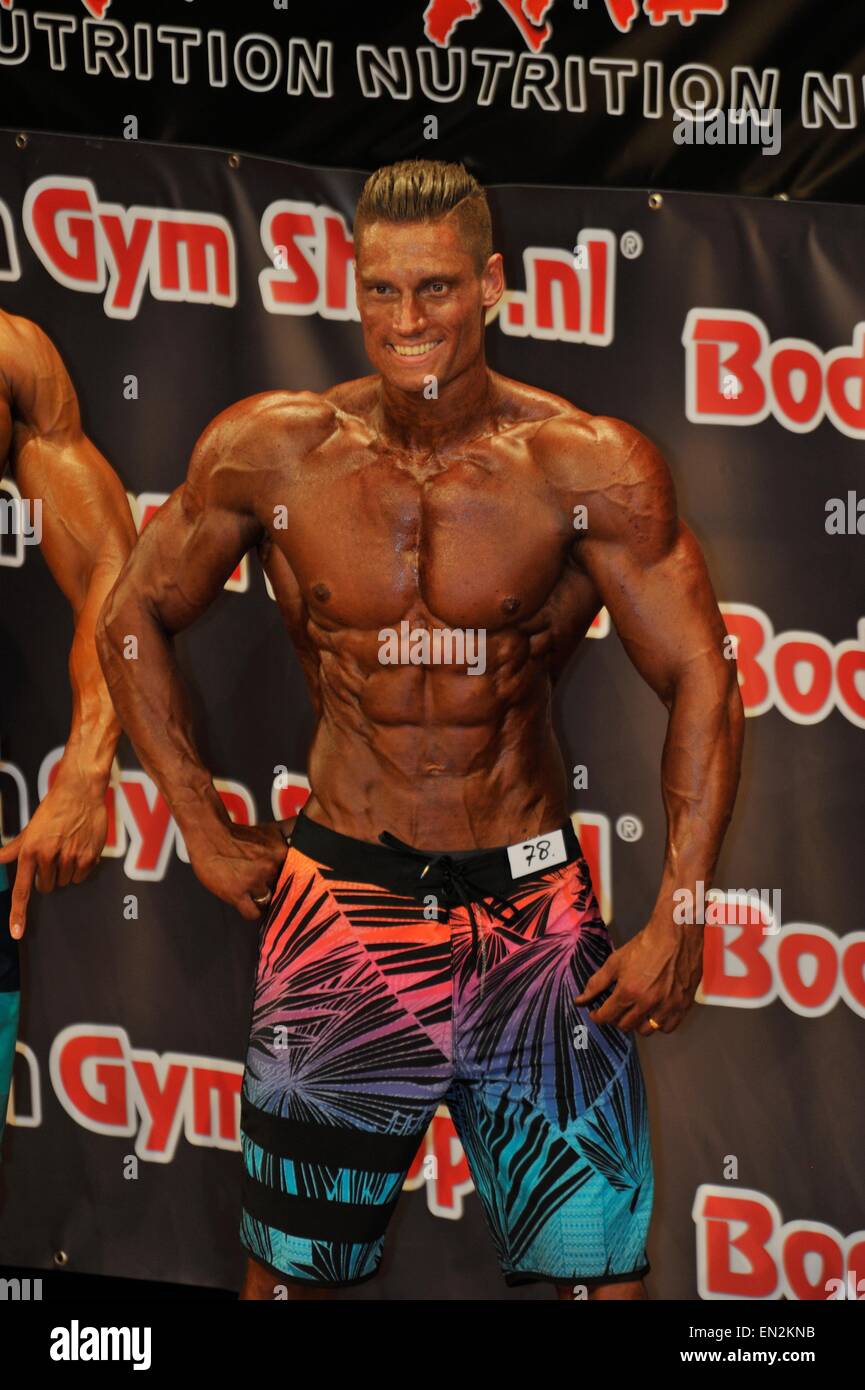 Schiedam, the Netherlands. 26th April, 2015. Male physique contestant ...