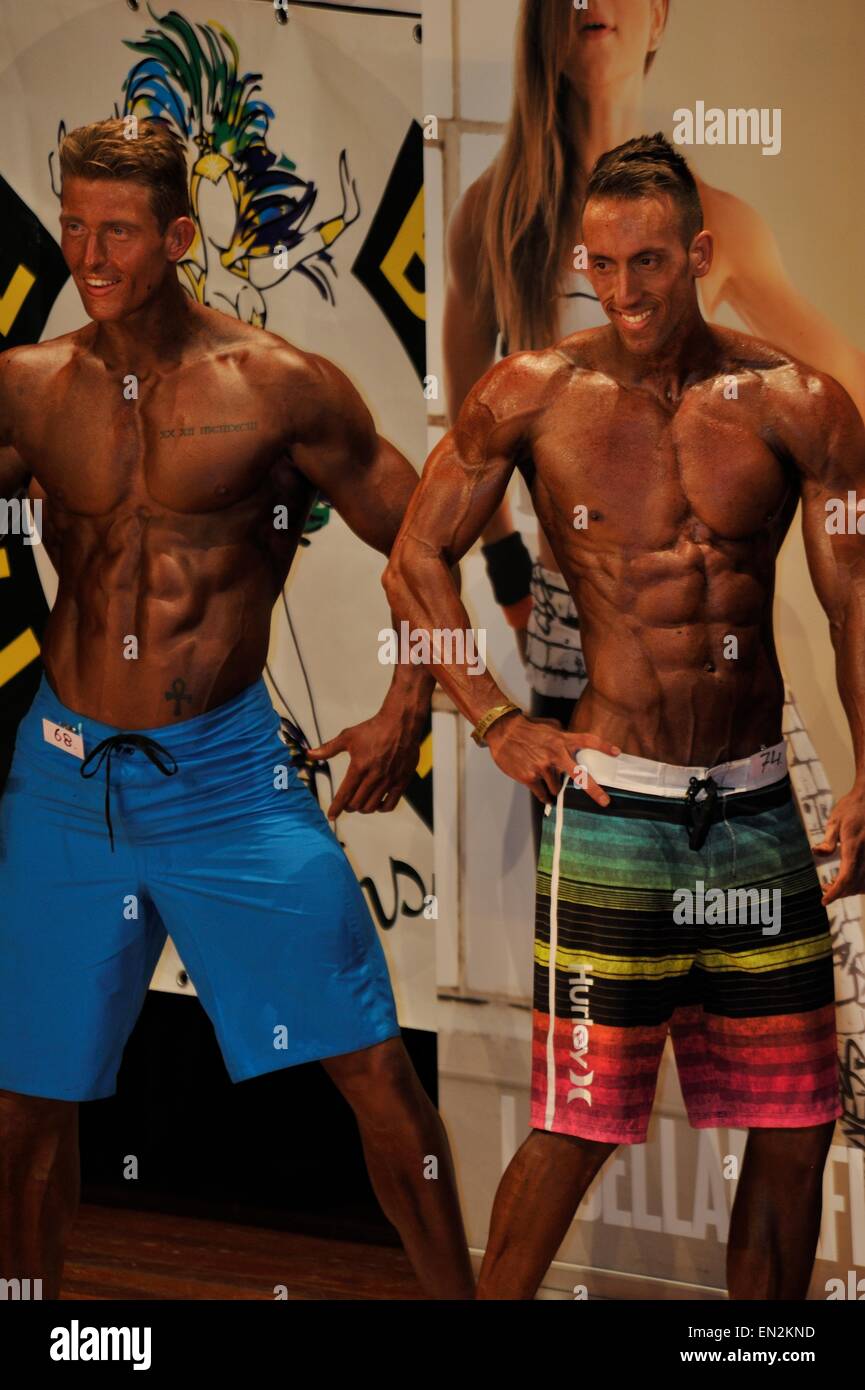 Schiedam, the Netherlands. 26th April, 2015. Male physique contestant ...