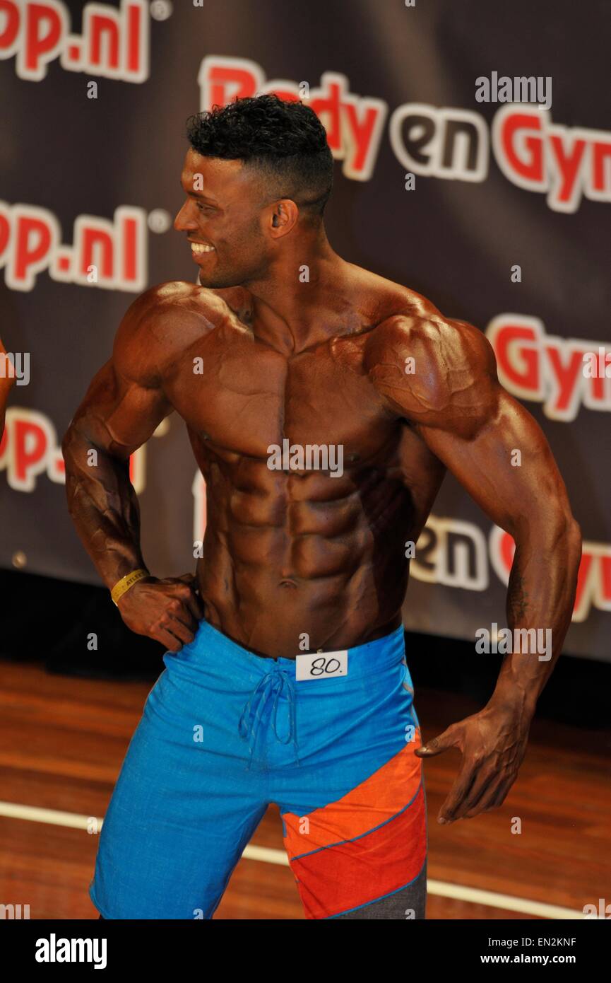 Schiedam, the Netherlands. 26th April, 2015. Male physique contestant ...