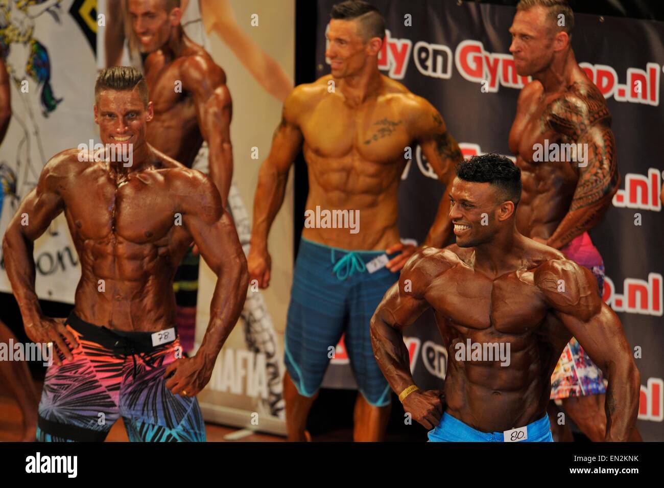 Schiedam, the Netherlands. 26th April, 2015. Male physique contestants ...