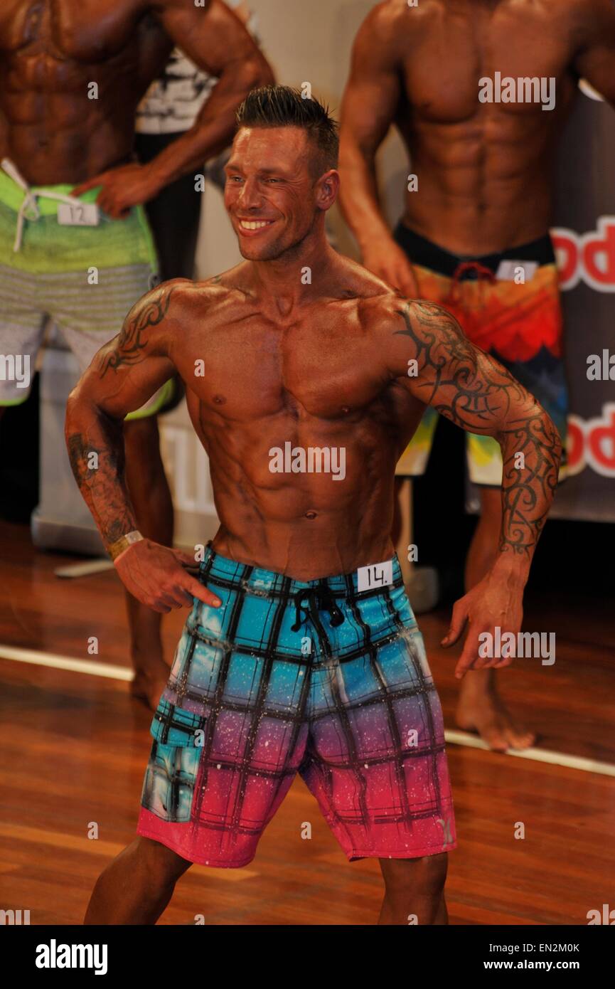 Schiedam, the Netherlands. 26th April, 2015. Male fitness contestant ...