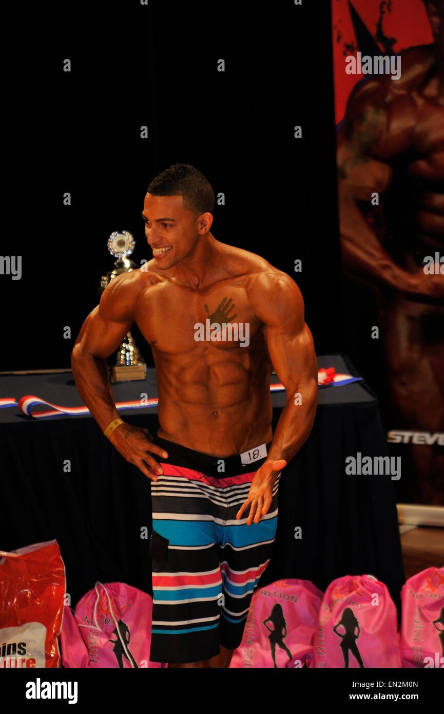 Schiedam, the Netherlands. 26th April, 2015. Male fitness contestant ...