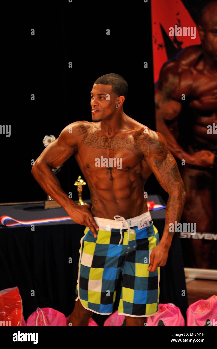 Schiedam, the Netherlands. 26th April, 2015. Male bodybuilder showing ...