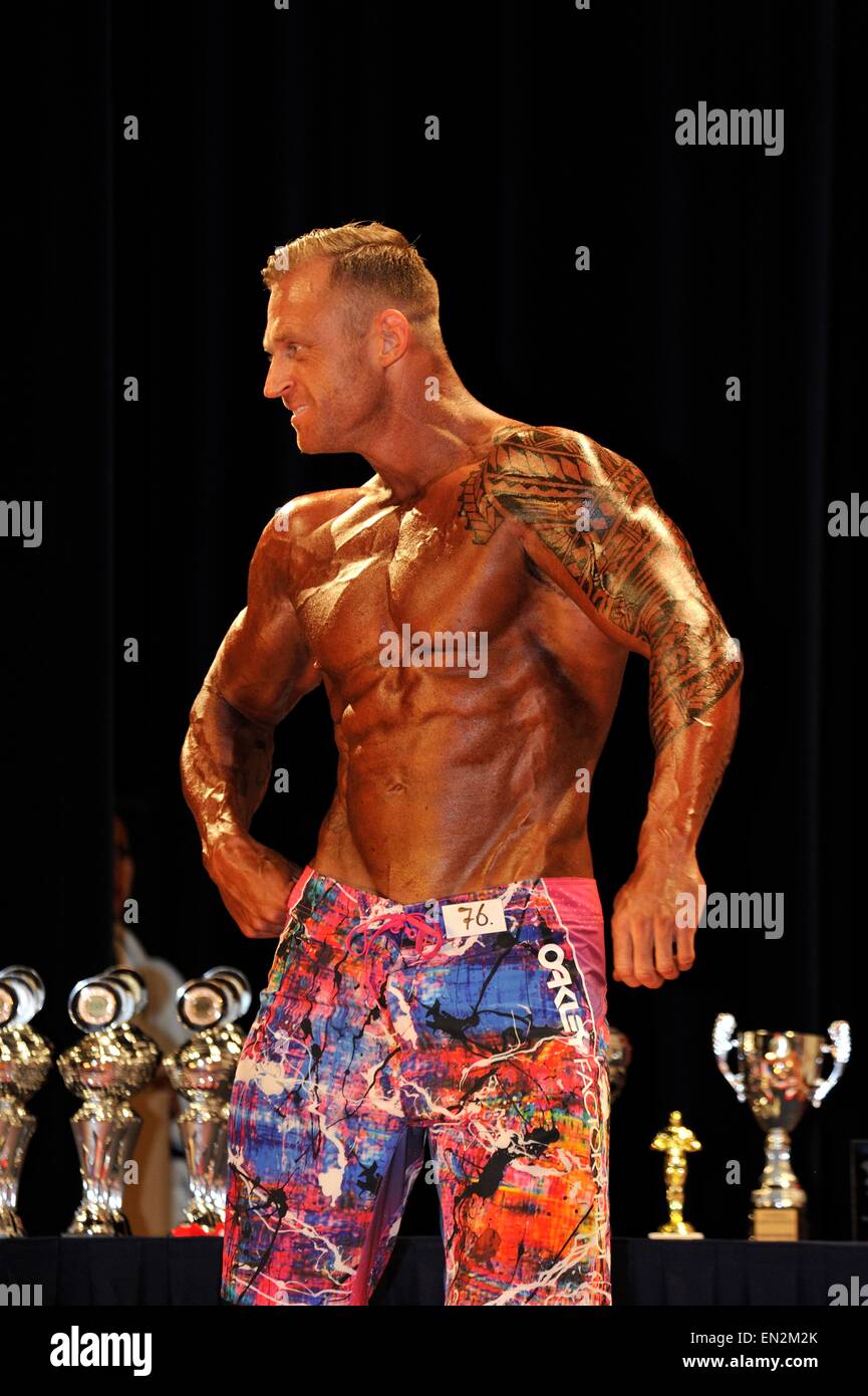 Schiedam, the Netherlands. 26th April, 2015. Male fitness contestant ...