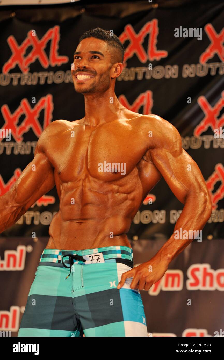 Schiedam, the Netherlands. 26th April, 2015. Male fitness contestant ...