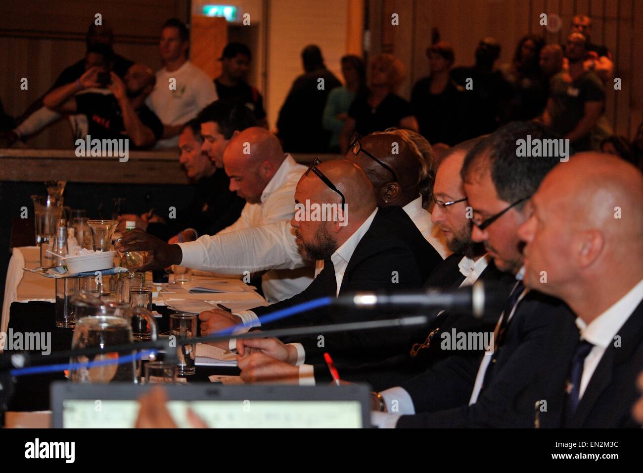 Schiedam, the Netherlands. 26th April, 2015. The referee table at the ...