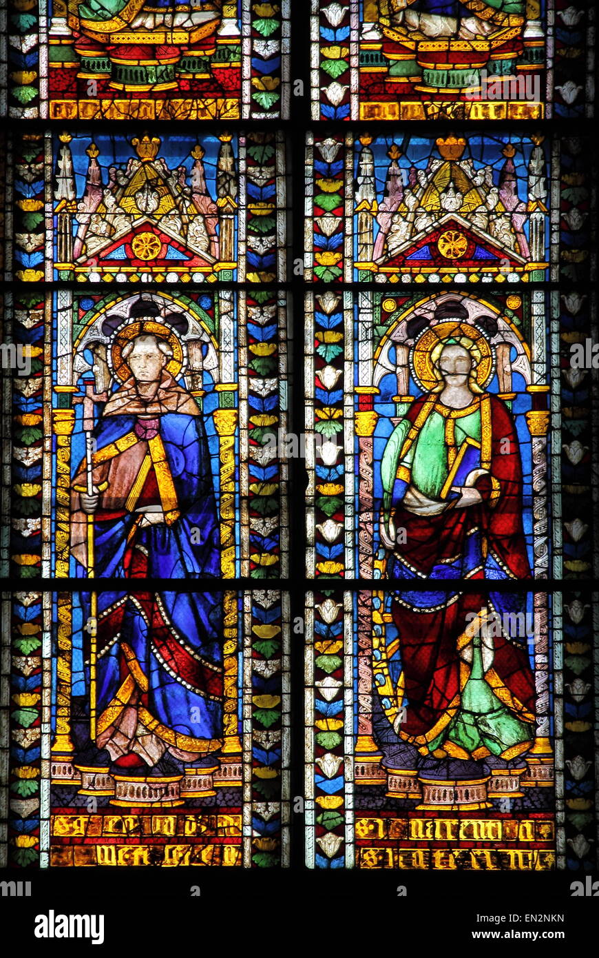 Stained glass window with a Saints Stock Photo - Alamy