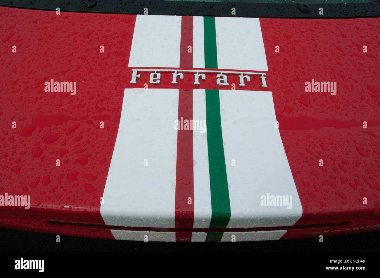 Red ferrari luxury cars badge on rear bonnet Stock Photo - Alamy