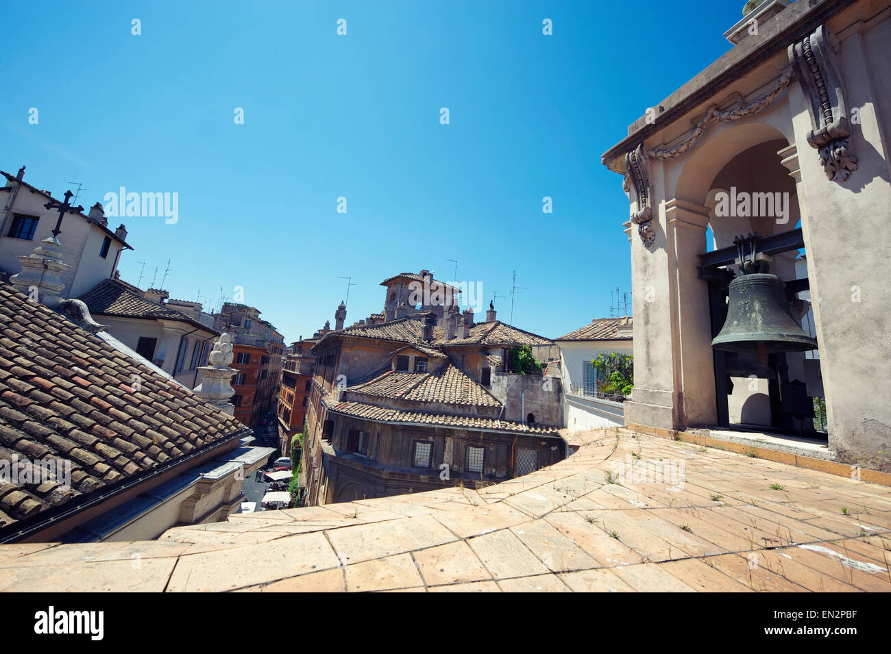 Rome Italy rooftop skyline view of classic Italian terra cotta ...