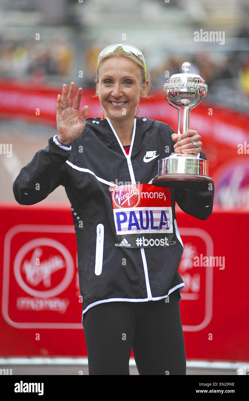 London, UK. 26th Apr, 2015. Paula Radcliffe smiling after receiving the ...