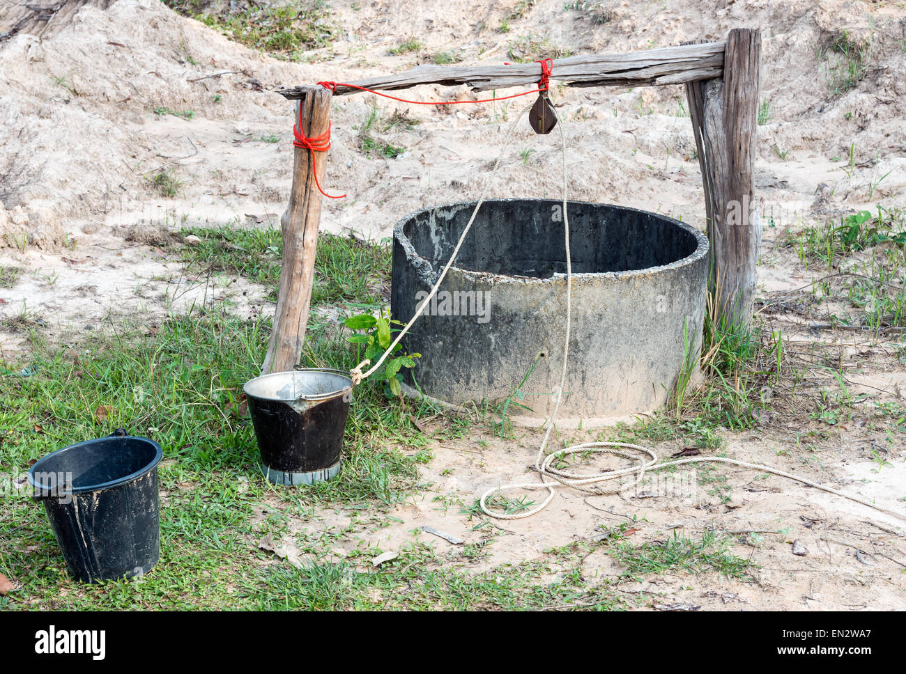 Cement well in the countryside paddy field of Thai farmer Stock Photo ...