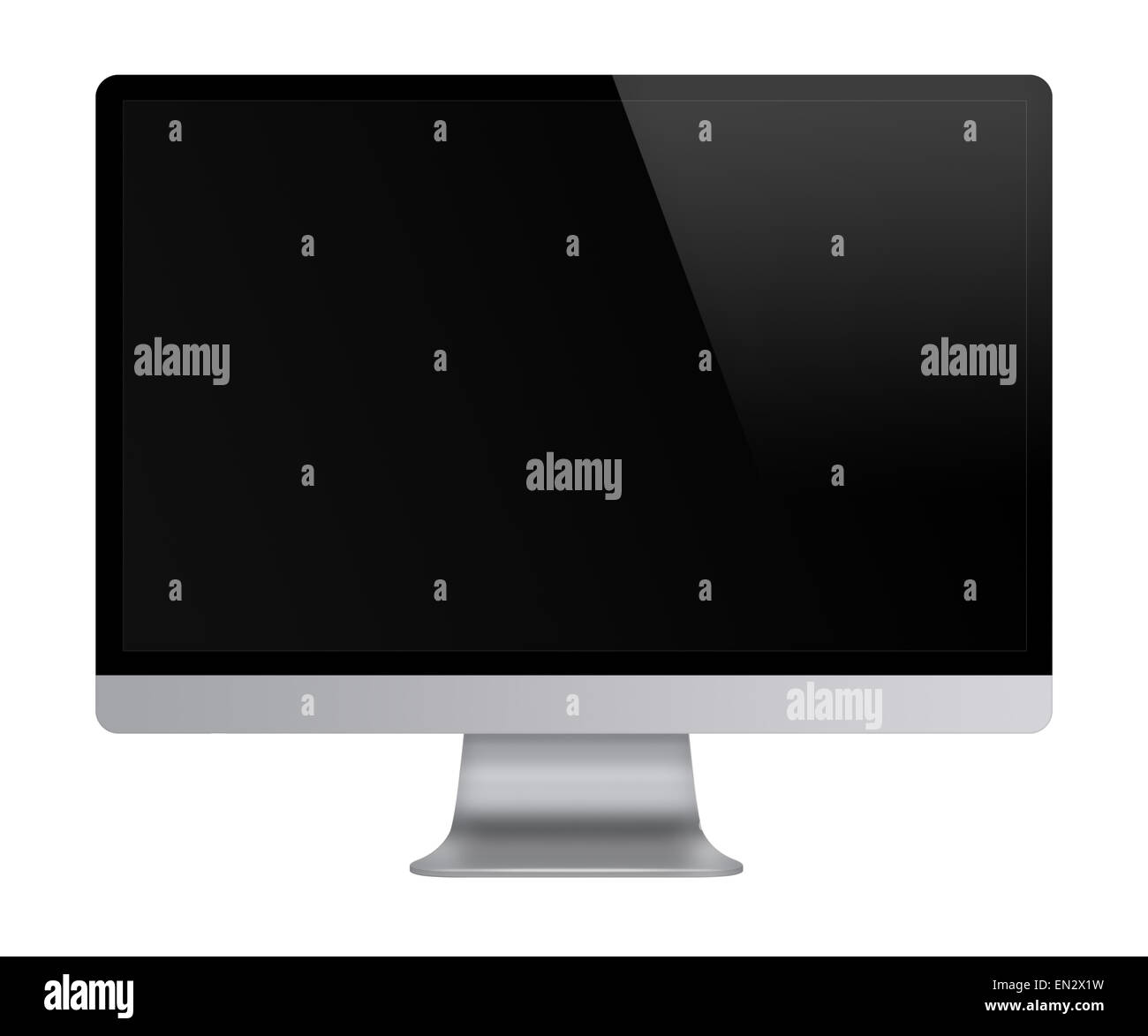 Computer display with empty black screen. Front view. Isolated on white ...