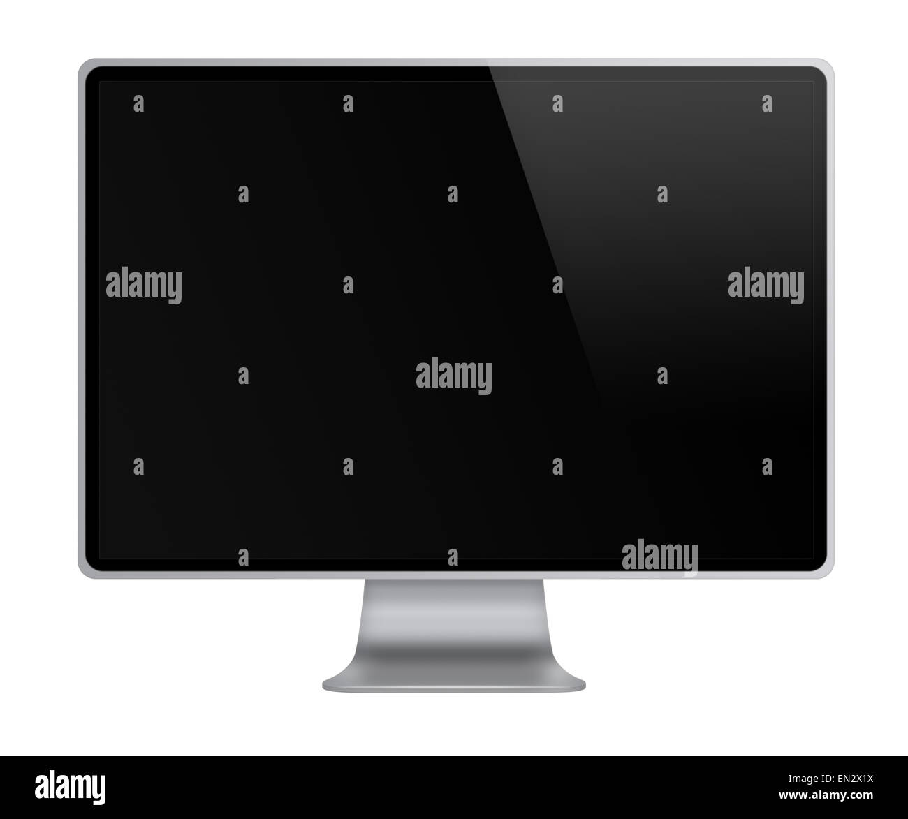 Computer display with empty black screen. Front view. Isolated on white ...