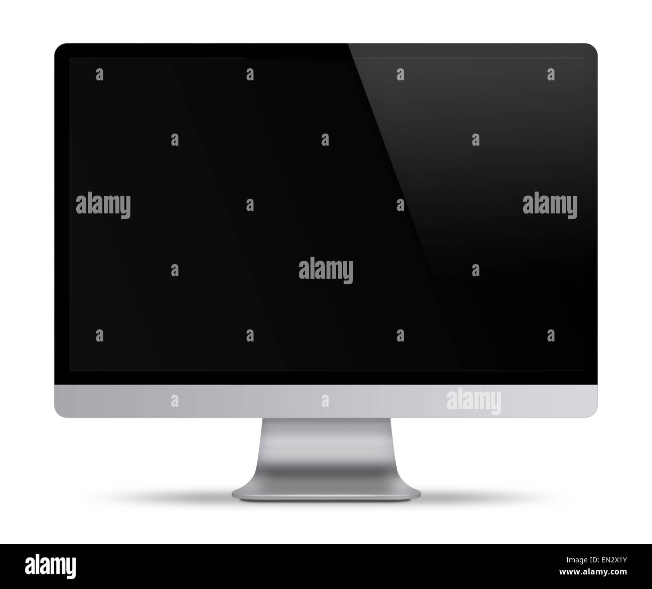 Computer display with empty black screen. Front view. Isolated on white ...