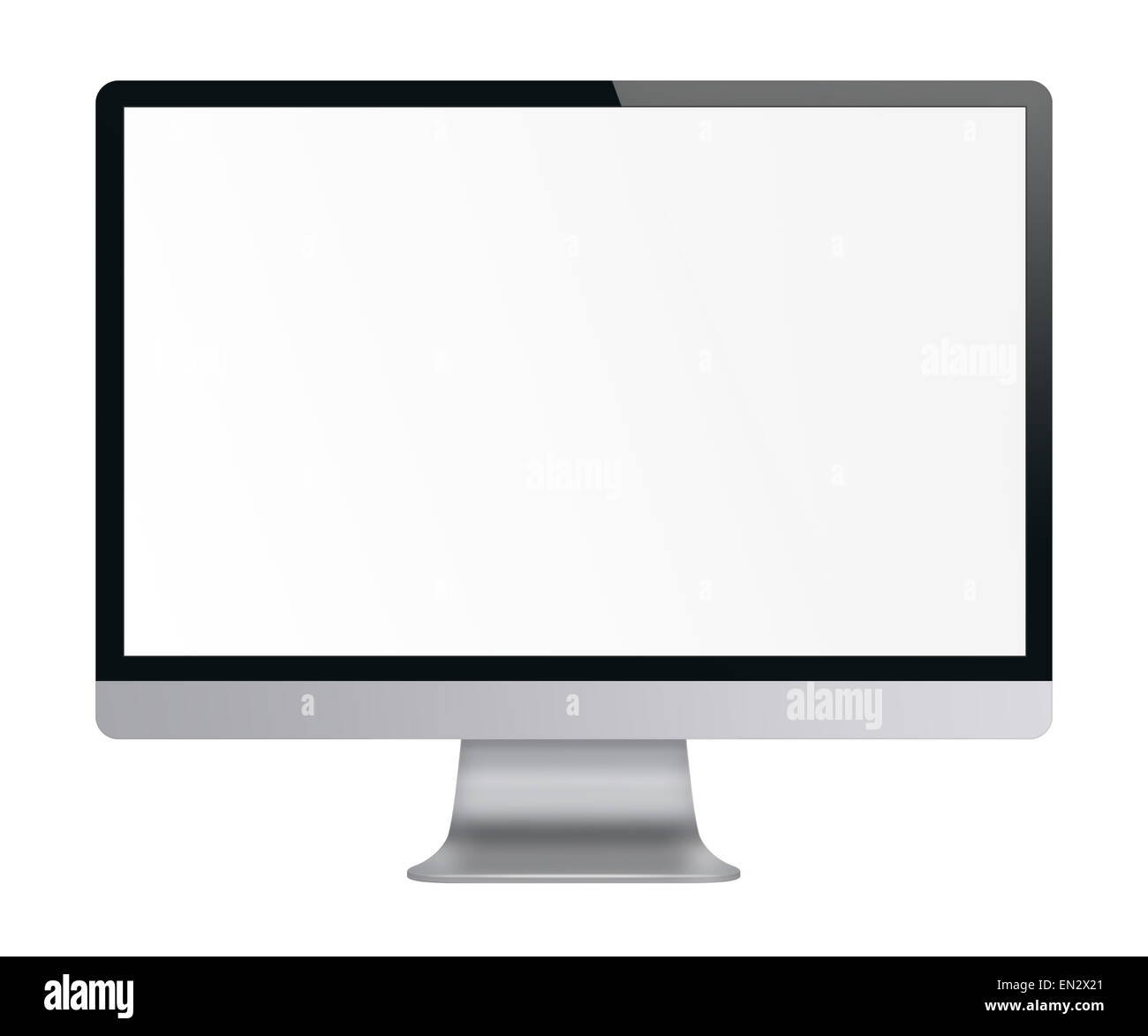 Computer display with white blank screen. Front view. Isolated on white ...