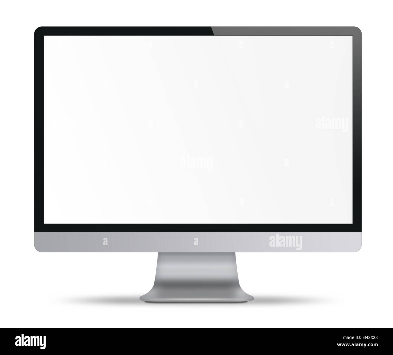 Computer display with white blank screen. Front view. Isolated on white ...