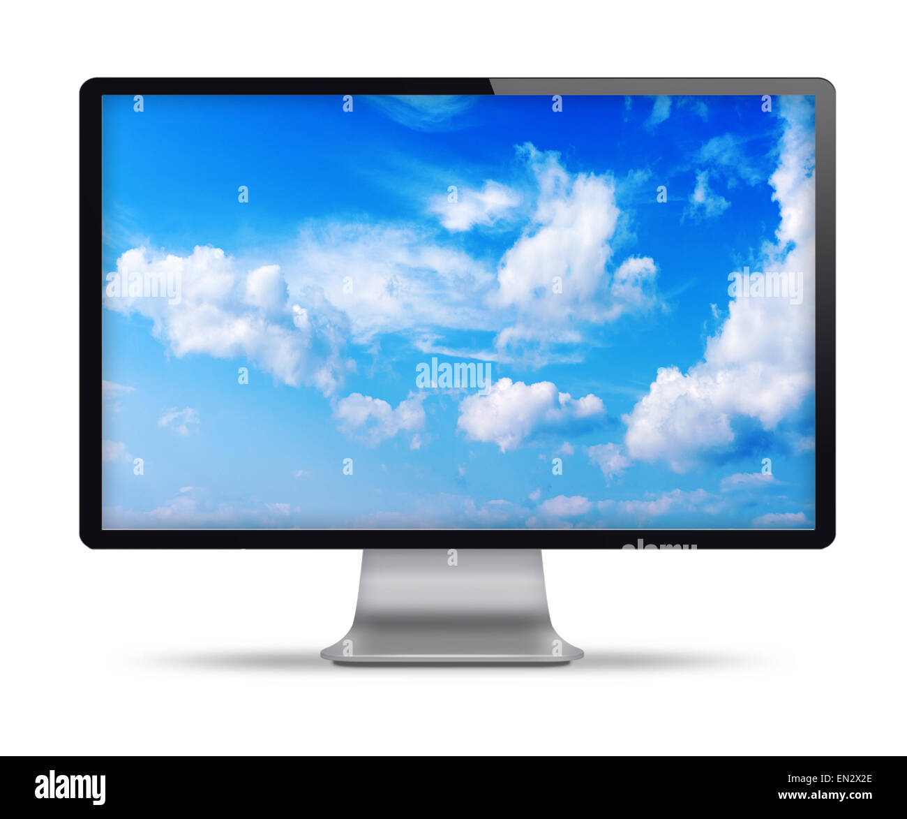 Computer display with blue sky and beautiful clouds on screen. Front ...