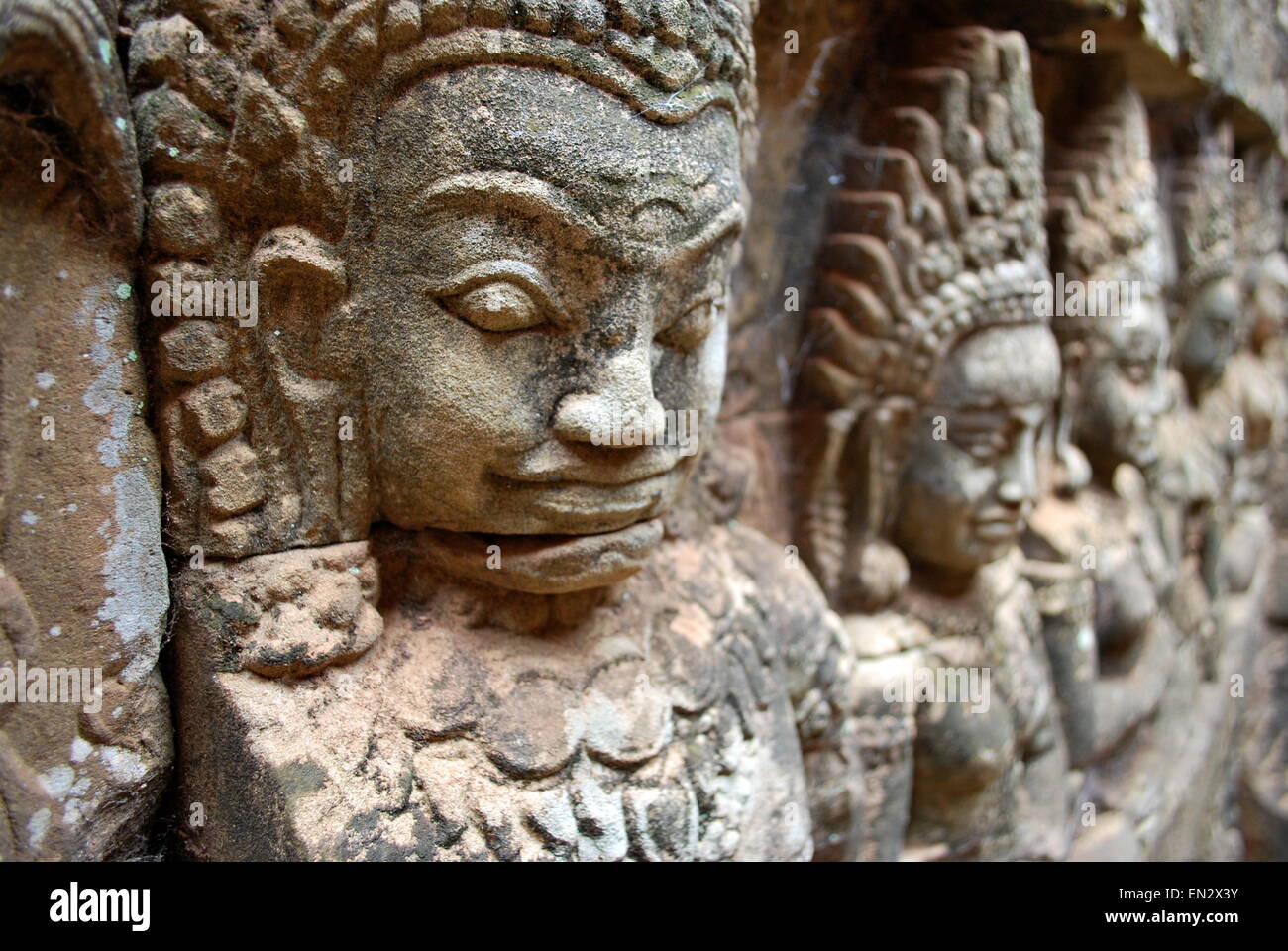 Temple carving at Angkor Archaeological Park in Cambodia Stock Photo ...