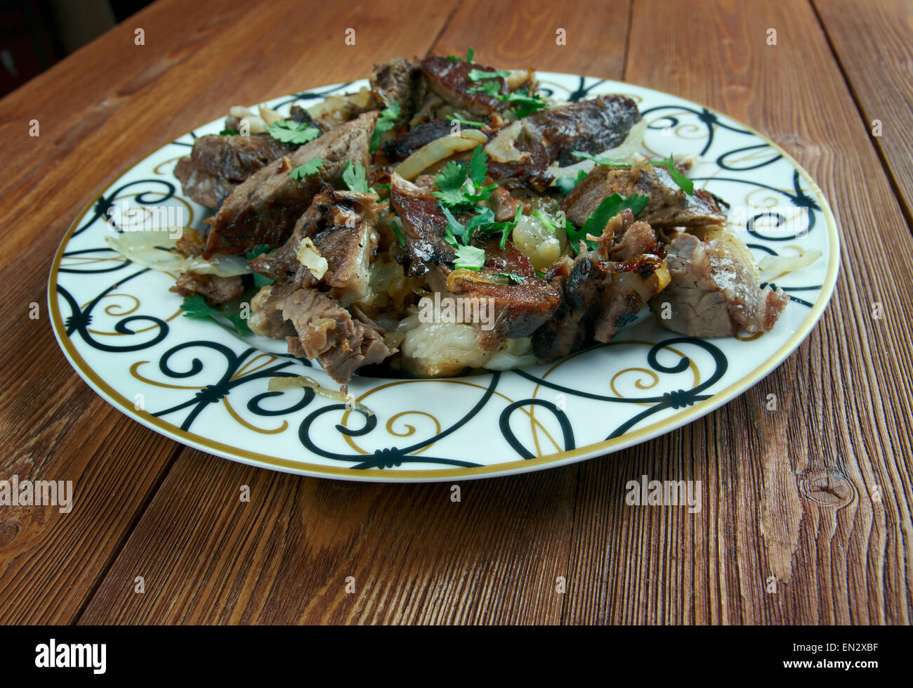 Kuurdak - traditional meat dish made in Central Asia, especially among ...
