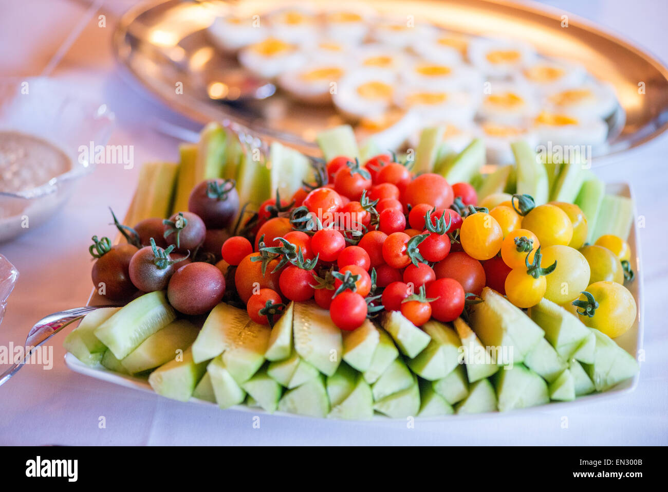 Fresh and healthy vegetable platter with cucumber and tomatoes Stock ...